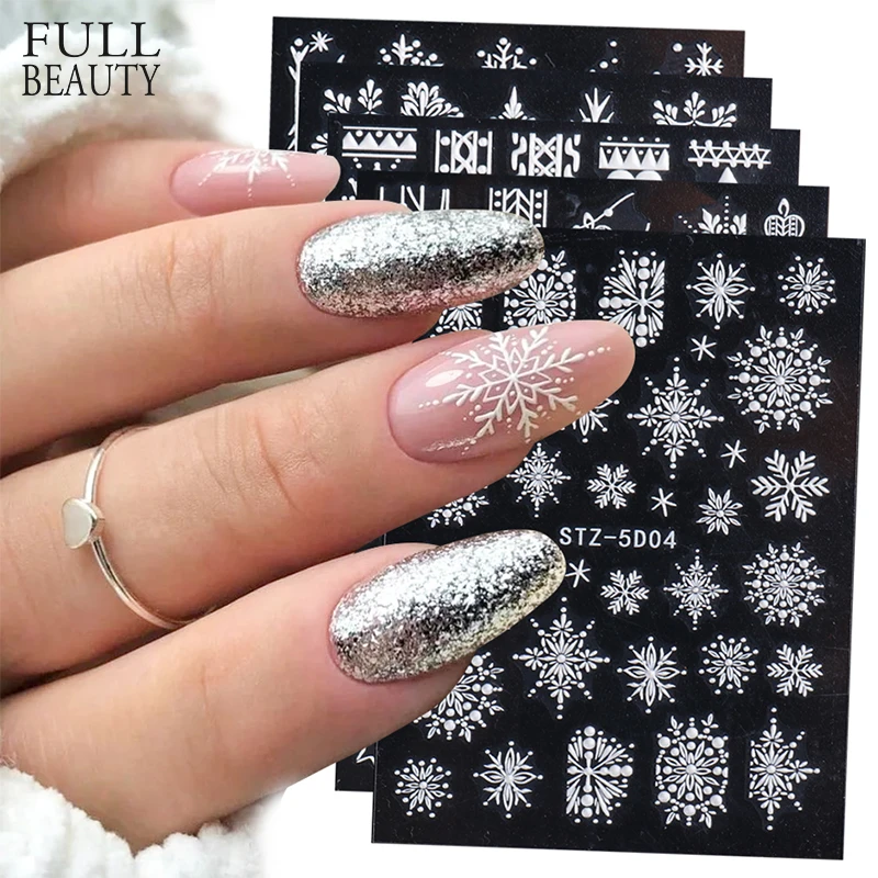 8pcs Christmas Nail Stickers Set 5d Engraved Snowflakes Sliders For 8pcs Christmas Nail Stickers Set 5d Engraved Snowflakes Sliders For