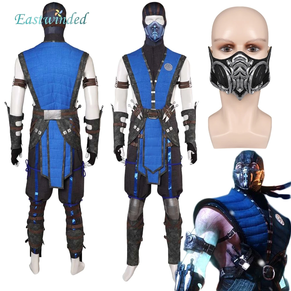 Game Mortal Kombat Sub-Zero Cosplay Costume Mask Prop Dark Blue Outfits ...