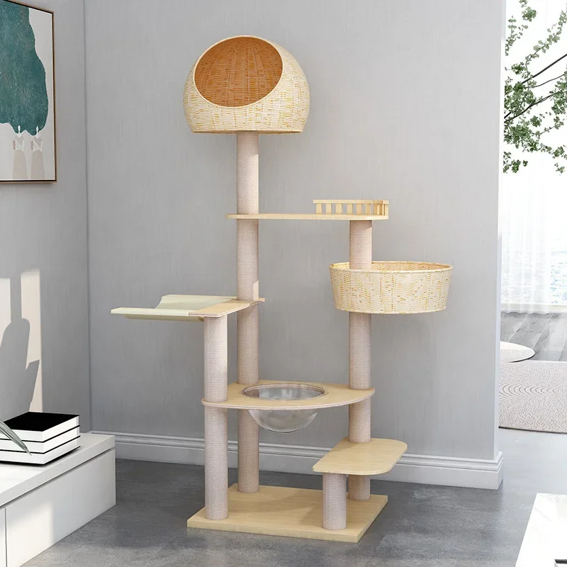Large-Cat-Stand-Multifunctional-Cat-Climbing-Frame-Rattan-Cat-Nest ...