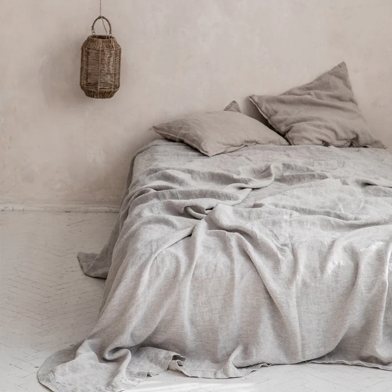 Pure Linen Bed Sheets 100% Stone Washed French Linen Solid Color ...