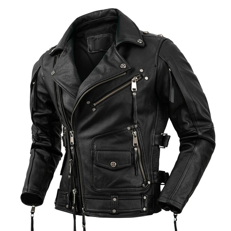Motorcycle Leather Jacket Men Moto Riding Leather Jacket Mens Clothing ...