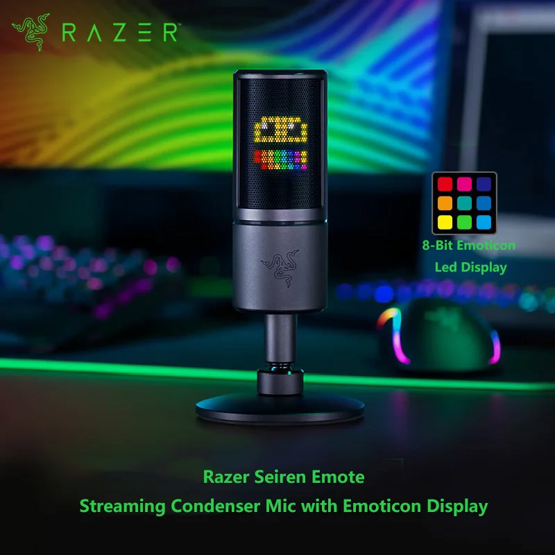 Original-Razer-Seiren-Emote-Streaming-Condenser-Mic-With-8-Bit-Emoticon ...