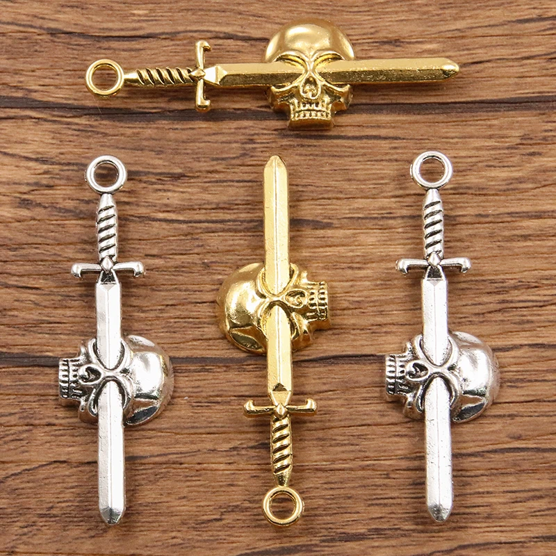 6PCS-17-56mm-Metal-Alloy-Two-Color-Skull-Sword-Charms-Halloween-Weapon ...
