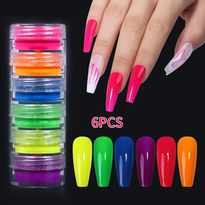 Nail-Neon-Pigment-Powder-Set-Nails-Glitter-Fluorescent-6-Colors-Nail ...