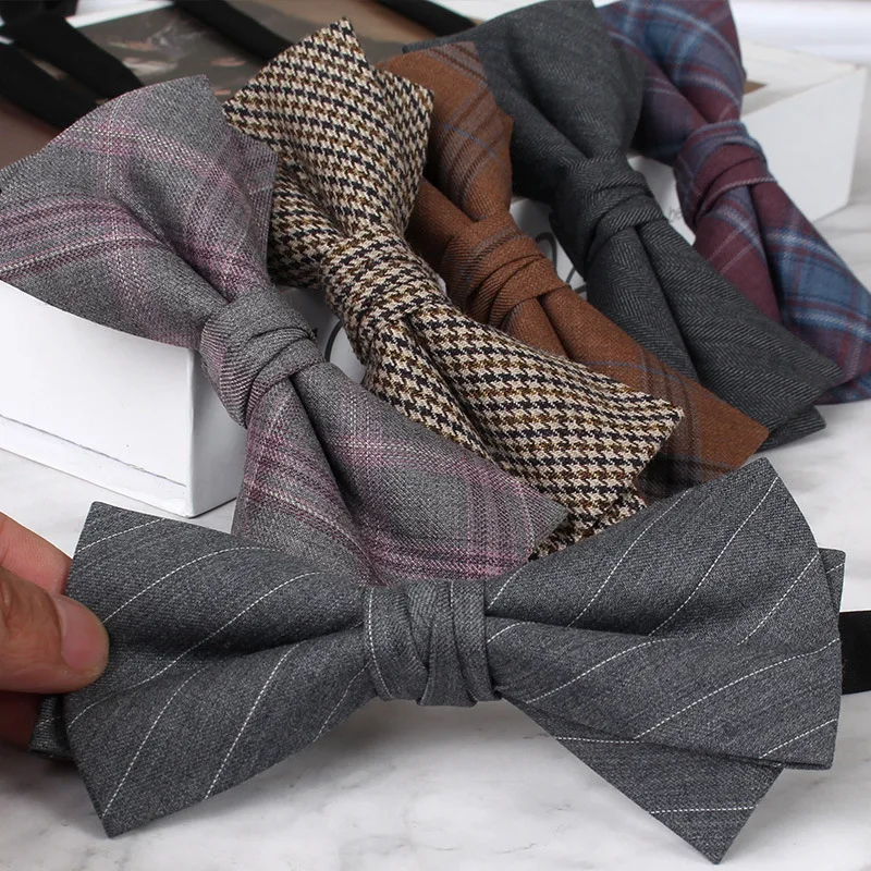 2024 New Mens Fashion Business Formal Wool Bowties Double-layer Brown ...