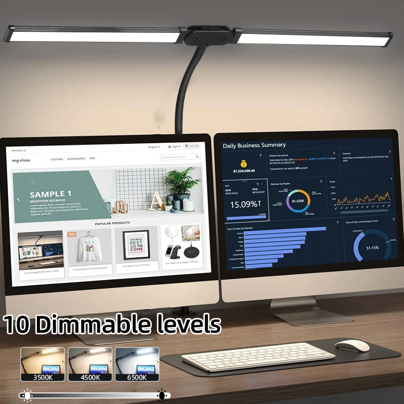 Double Head LED Desk Lamps Stepless Dimmable Led Computer Monitor Light ...