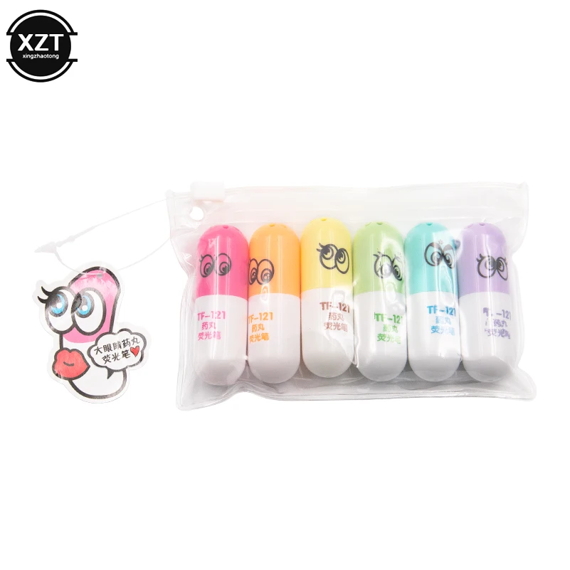 6-Pcs-lot-Capsules-Highlighter-Vitamin-Pill-Highlight-Marker-Color-Pens ...