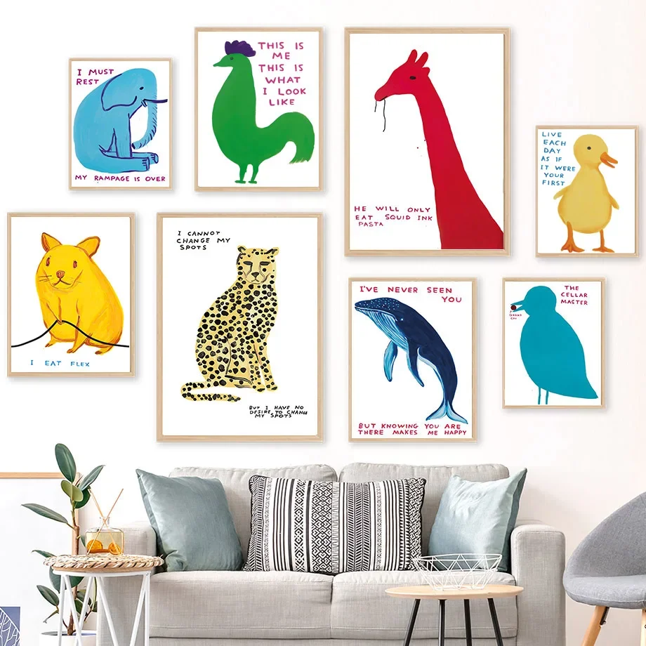 David Shrigley Leopard Whale Elephant Giraffe Bird Wall Art Print ...