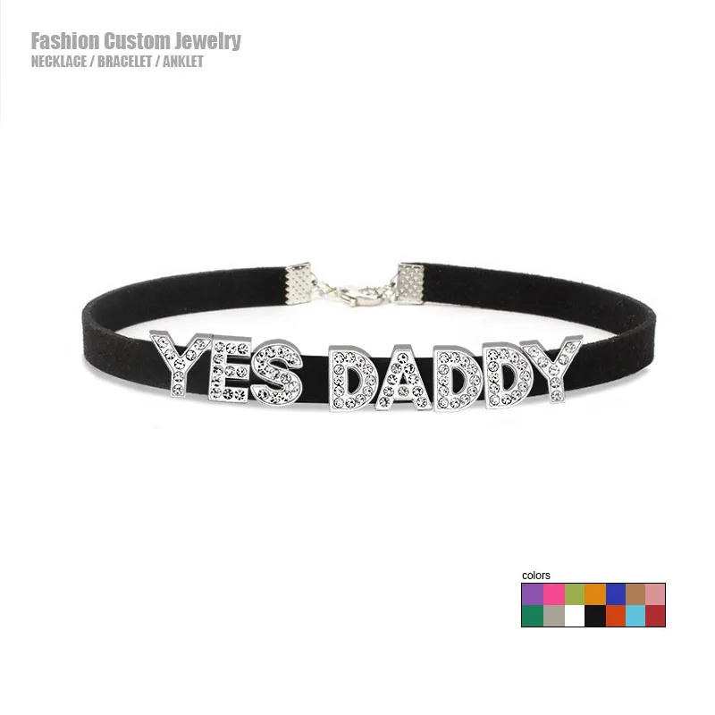 Sexy-Rhinestone-Letters-YES-DADDY-Choker-Necklace-Women-Lovers-Goth ...