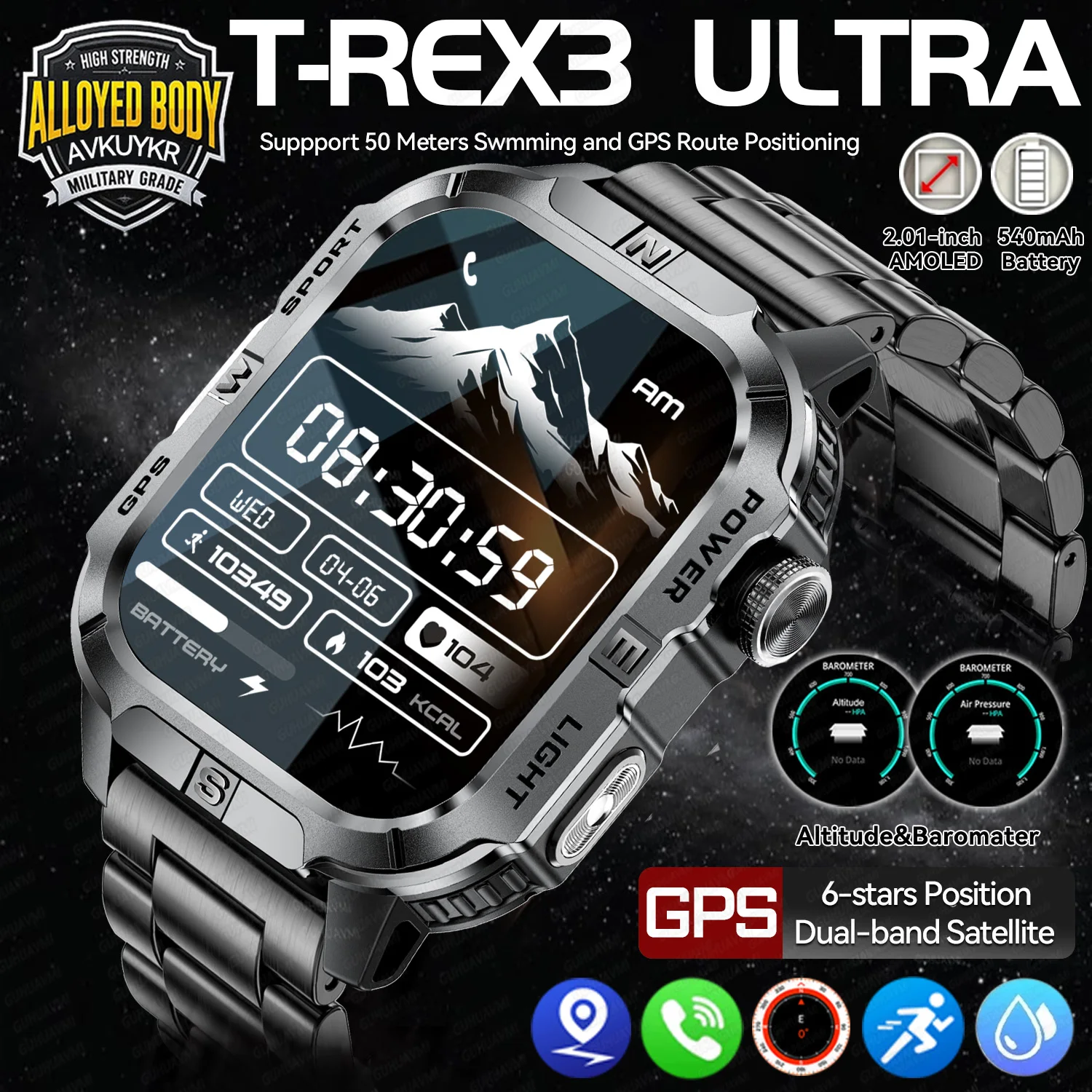2026 reloj inteligente militar para hombres t-rex 3 bulit-in GPS ...