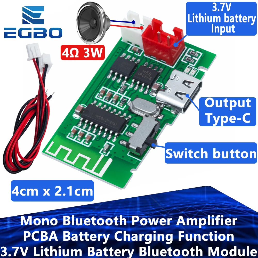 4-OHMS-3W-Type-c-Mono-Bluetooth-Power-Amplifier-PCBA-Battery-Charging ...