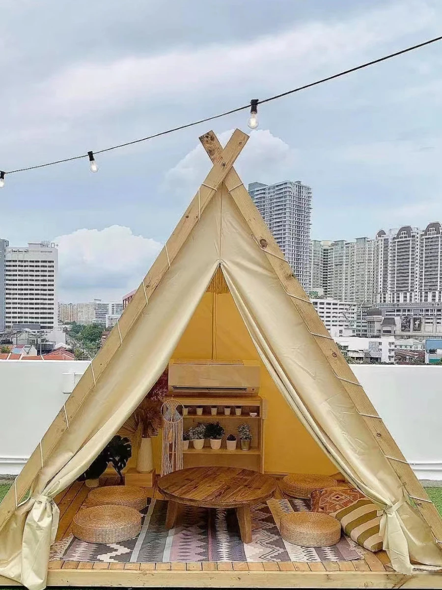 Outdoor Camping Triangle Pentagon Tent Waterproof And Rainproof Indoor ...