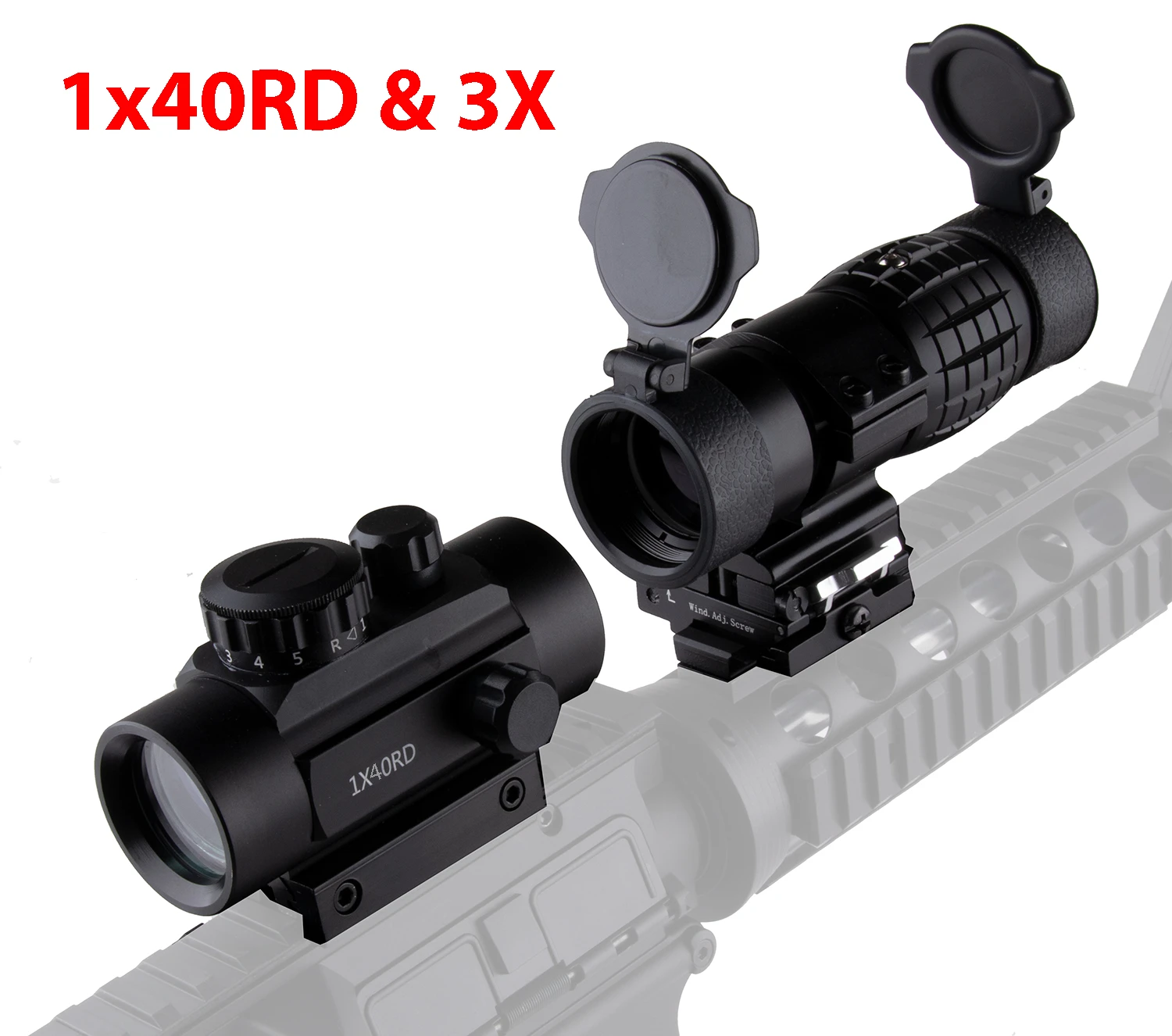 Tactical 3x Magnifier Holographic & 1x40rd 1x30rd Dot Sight Set ...