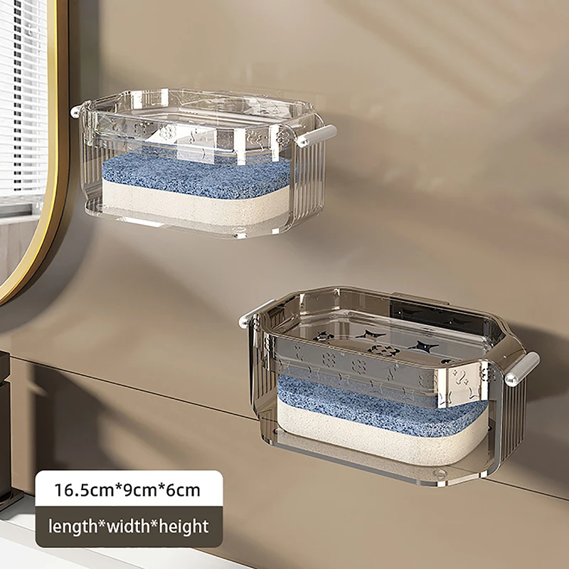 Light-Luxury-Double-Soap-Box-With-Sponge-Sucker-Wall-Mounted-Non ...