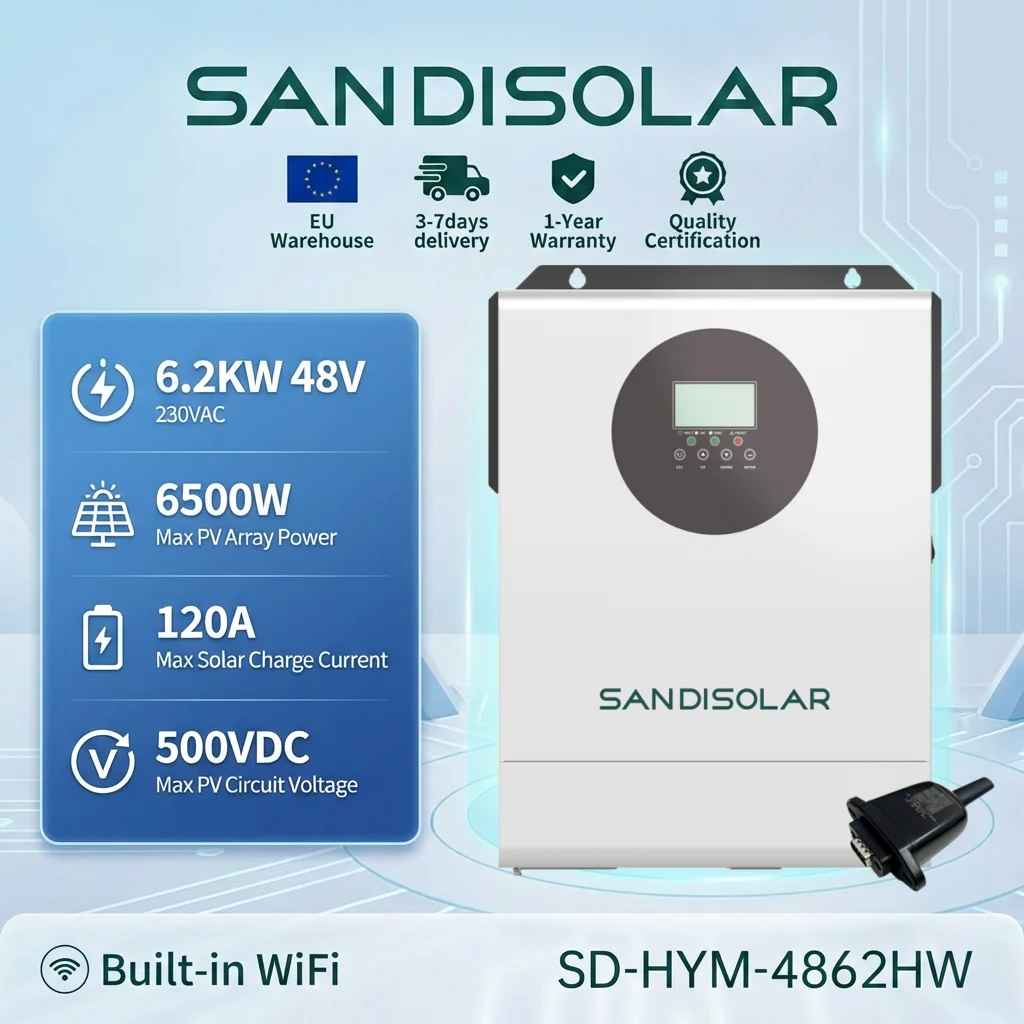 SANDISOLAR 6200W 48V Solar Inverter Off Grid 230V Pure Sine Wave 6500W ...