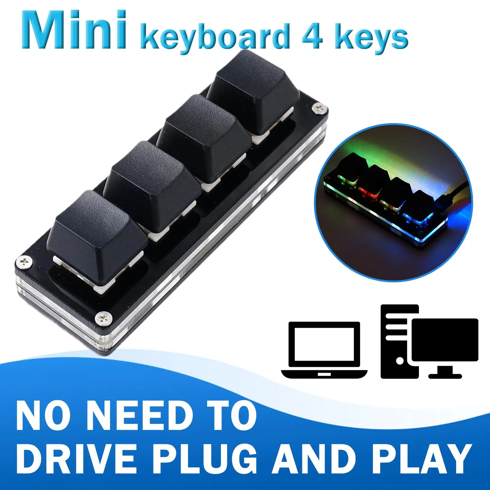 Programa-o-USB-Macro-Custom-Keyboard-4-Key-RGB-Copy-Paste-Cut-para ...