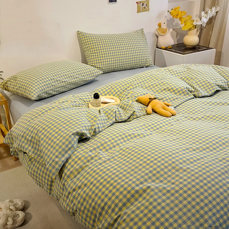 Small-Plaid-Double-Sided-Print-Cotton-Comforter-Sets-Soft-Breathable ...