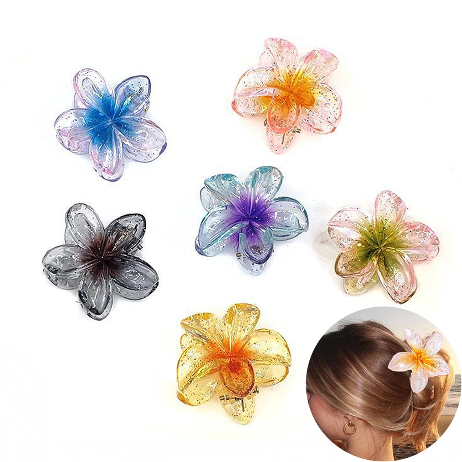 2024-New-Gradient-4cm-Flower-Hair-Clip-For-Women-Sequin-Sweet-Hairpins ...
