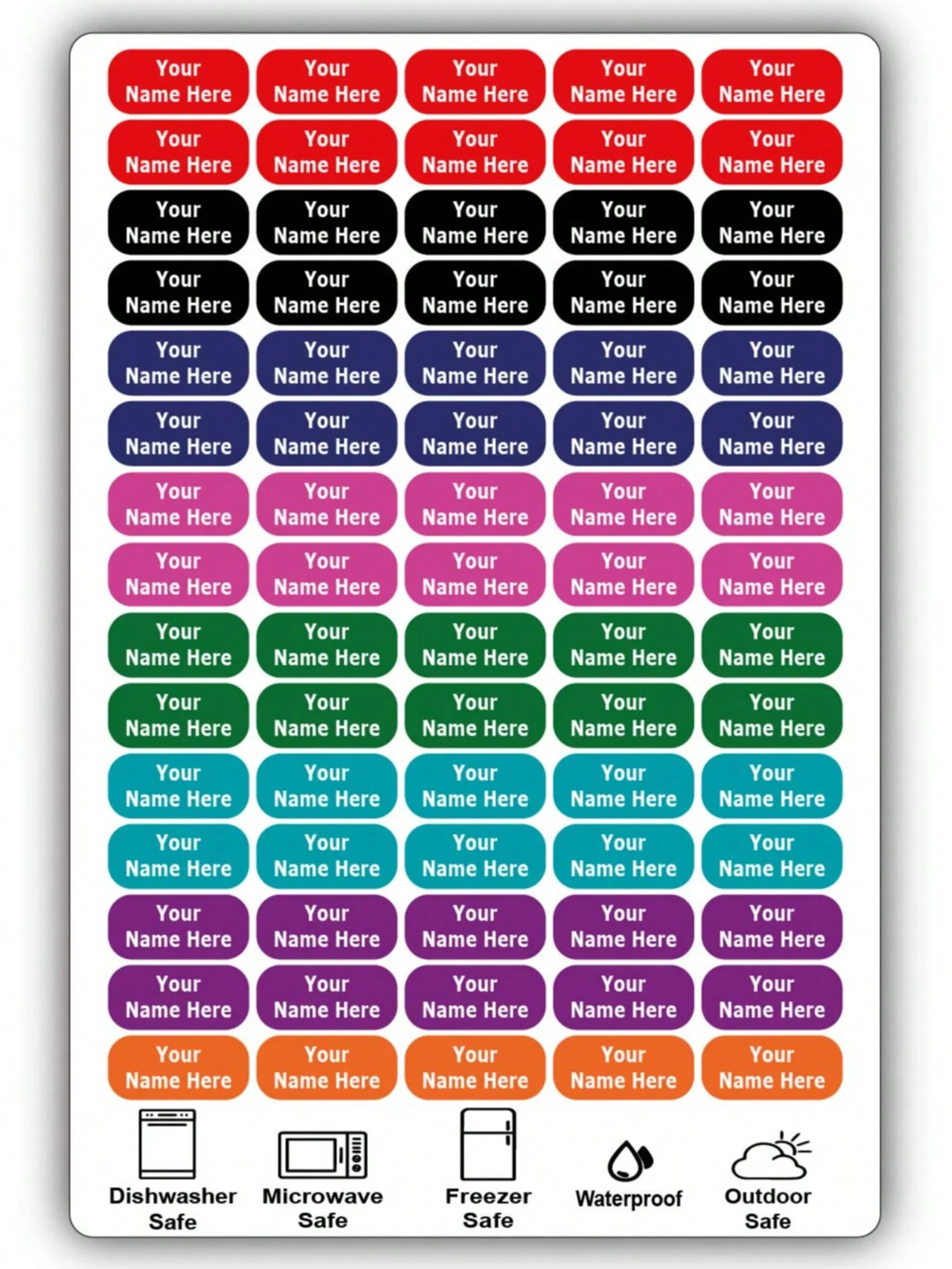75 personalized waterproof name tags. Press and stick for versatile ...
