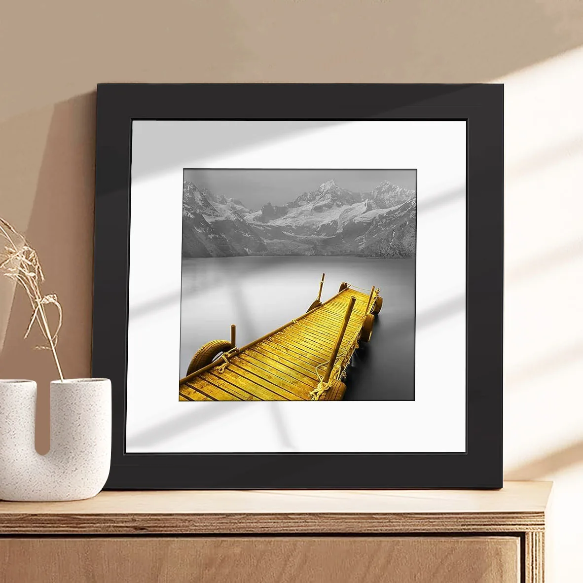 Square-Wood-Photo-Frame-For-Wall-Hanging-With-Mat-20X20cm-Wood-Picture ...