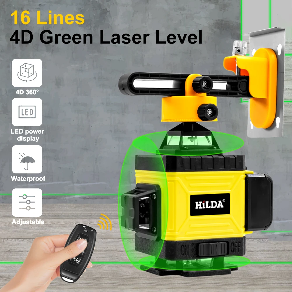 16 Lines 4D Green Laser Level Self Leveling 360° Horizontal and Vertical Cross Lines Remote ...