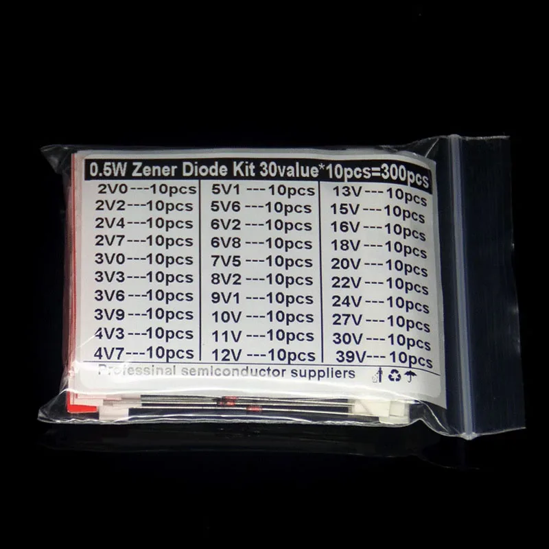 0.5W Zener Diode DIP Sample Pack Total 30value*10pcs=300pcs 2V0-39V DO-35