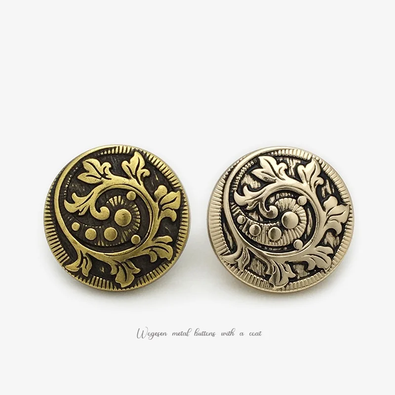 10PCS High-grade pattern totem metal buttons antique gold round buttons ...