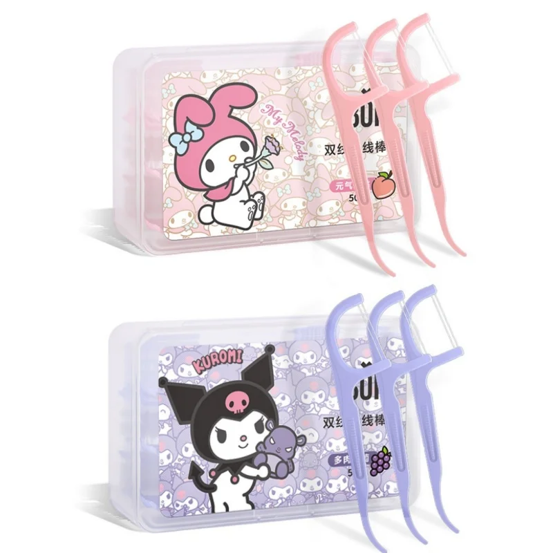 50pcs-Sanrio-Floss-Toothpick-Set-Colorful-Fruit-Flavor-Dental-Floss ...