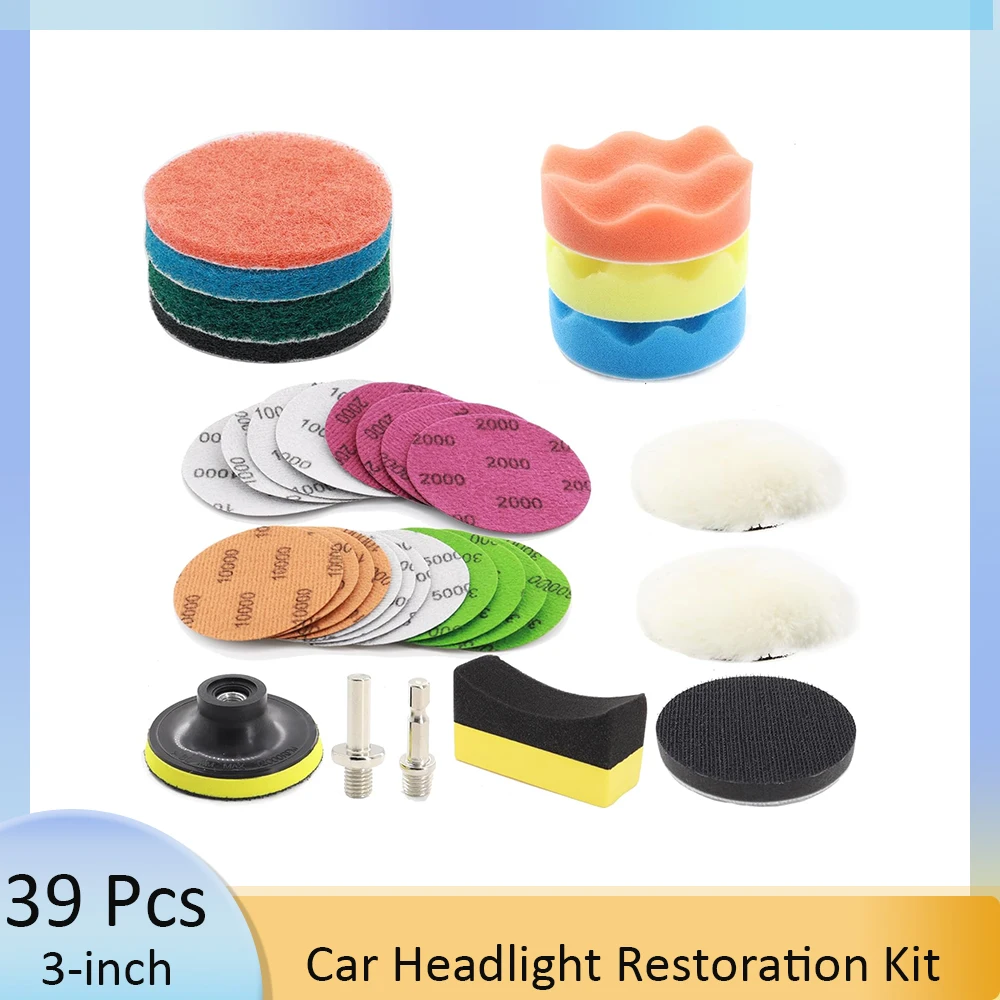 39PCS-Car-Headlight-Restoration-Kit-with-3Inch-Car-Care-Sanding-Discs ...