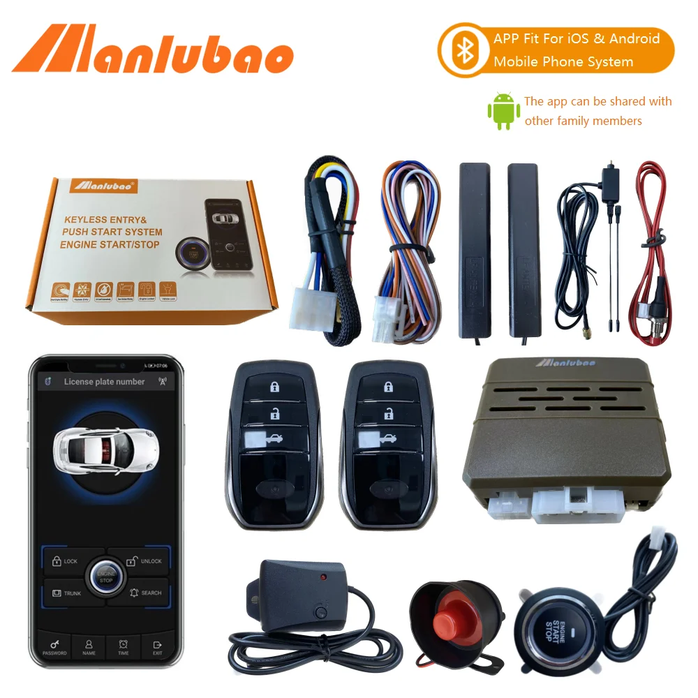 Manlubao E-D Premium APP Car Alarm Keyless Entry Push Button Start System Engine Start Stop ...