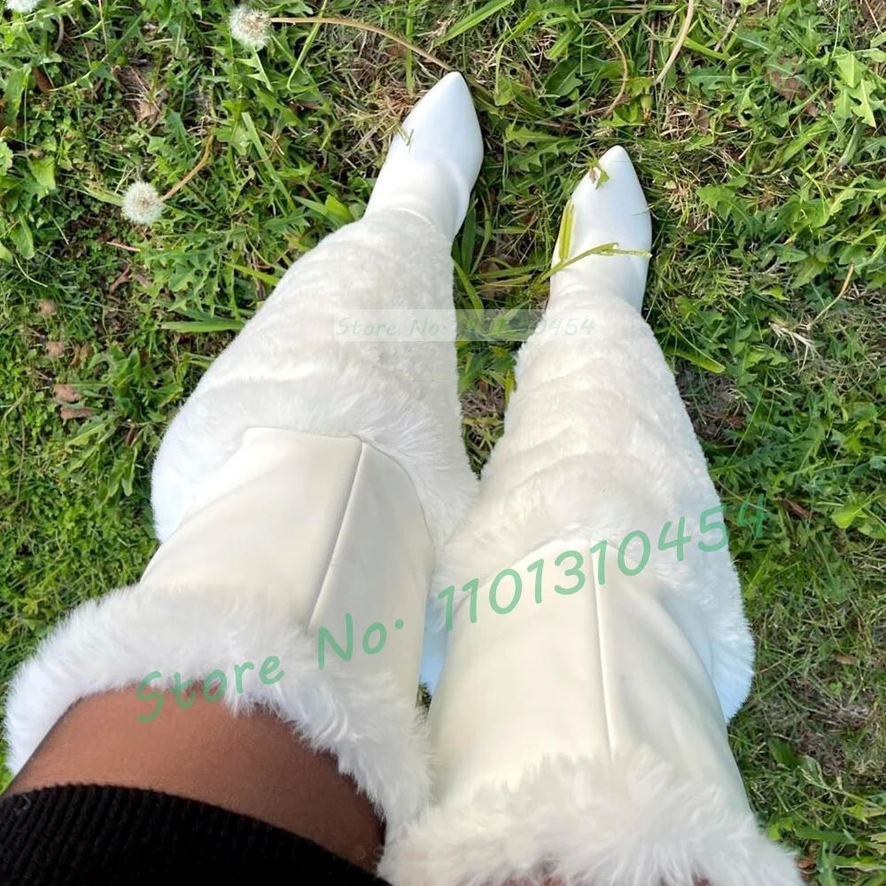 White-Fur-Wrap-Over-knee-Boots-Women-Fashion-Winter-Fuzzy-Pointy-High ...