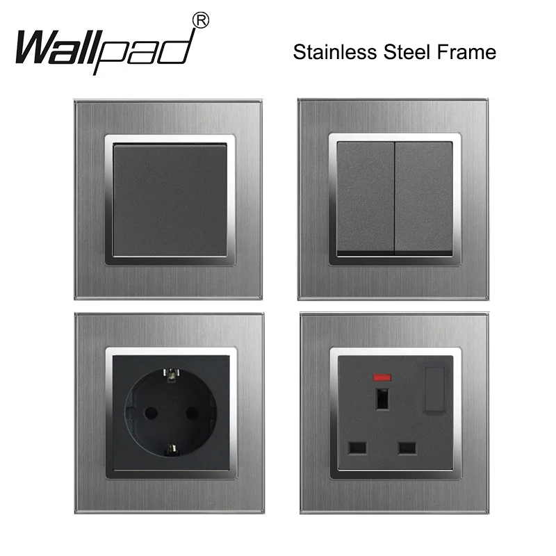 Escovado 1 2 3 4 gang wallpad luxo ventilador de aço inoxidável dimmer ...