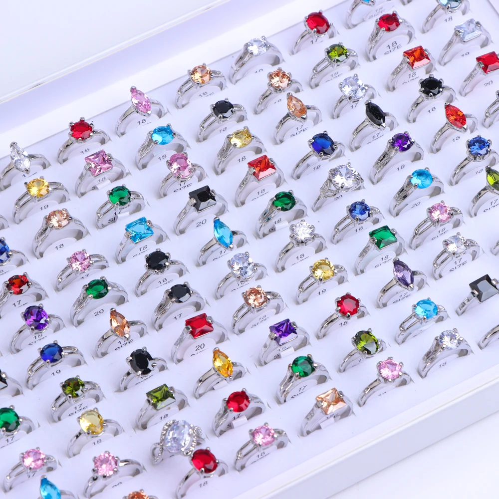 10/20/30/50Pcs/Lot Fashion Luxury Colorful Rhinestone Rings For Women ...