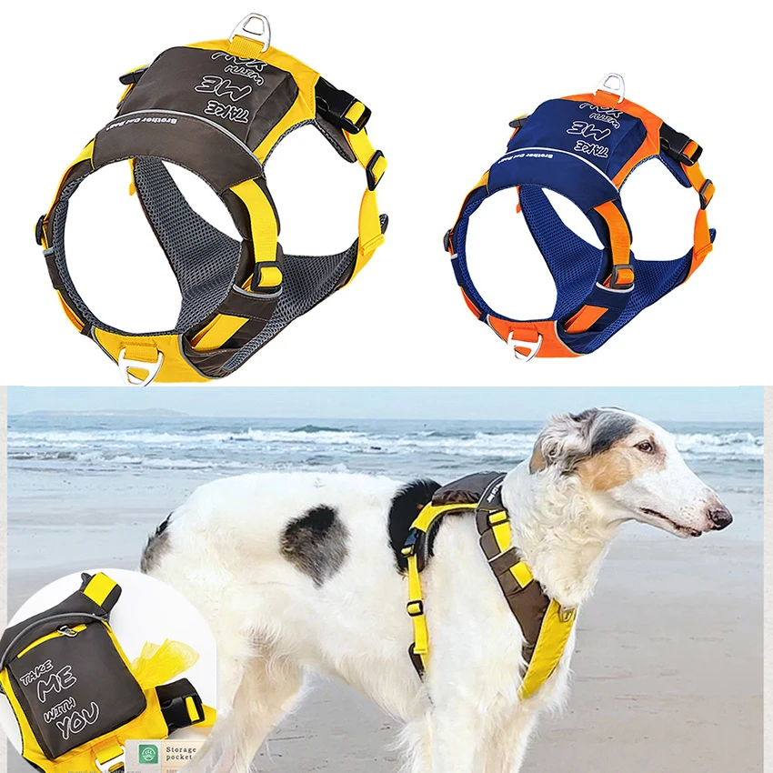 Nylon-Dog-Harness-With-Storage-Bag-Outdoor-Adventure-Safety-Reflective ...