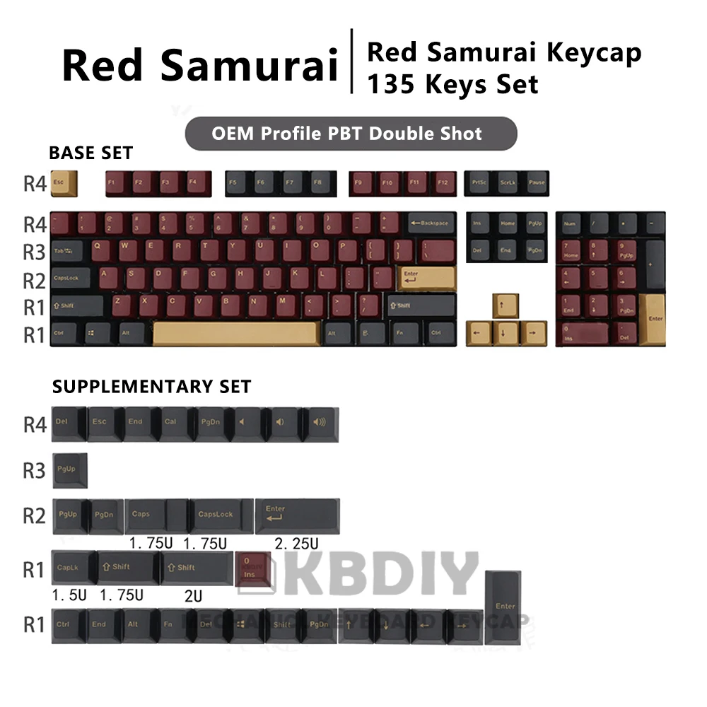 KBDiy-GMK-Red-Samurai-Clone-Keycap-OEM-Profile-PBT-Keycaps-Black-Red ...