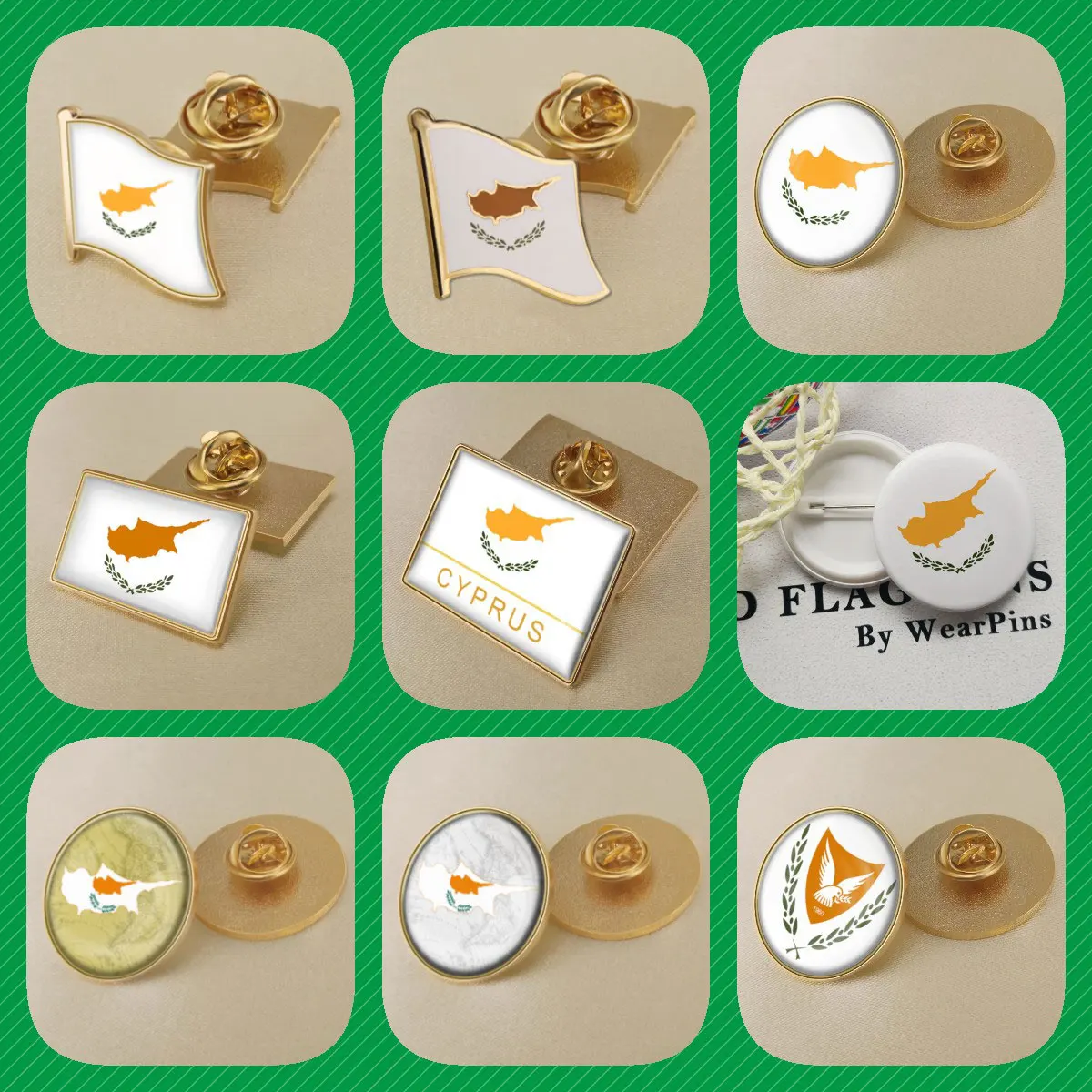 Cyprus-Cypriots-Map-Flag-National-Emblem-National-Flower-Lapel-Pins ...