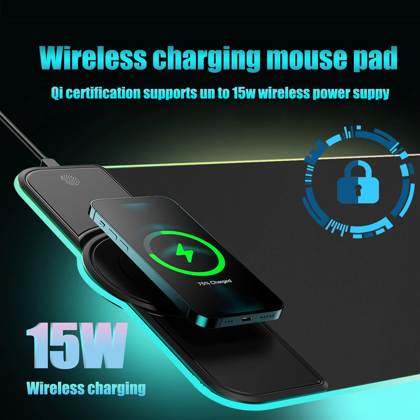 RGB Gaming Mouse Pad 15W Fast Wireless Charging for Home&Office with ...