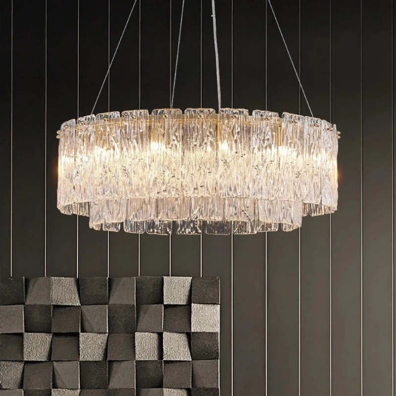 Modern Luxury Golden LED Chandeliers Creative Water Ripple Glass ...