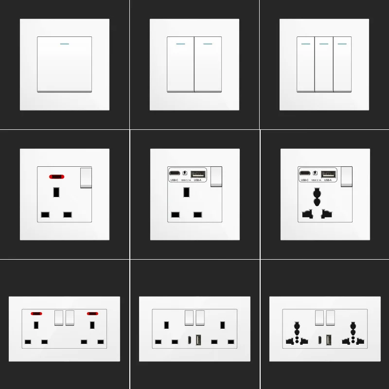 White UK 13A Wall Socket with USB C 18W Quick Charge Plug Socket,Wall ...
