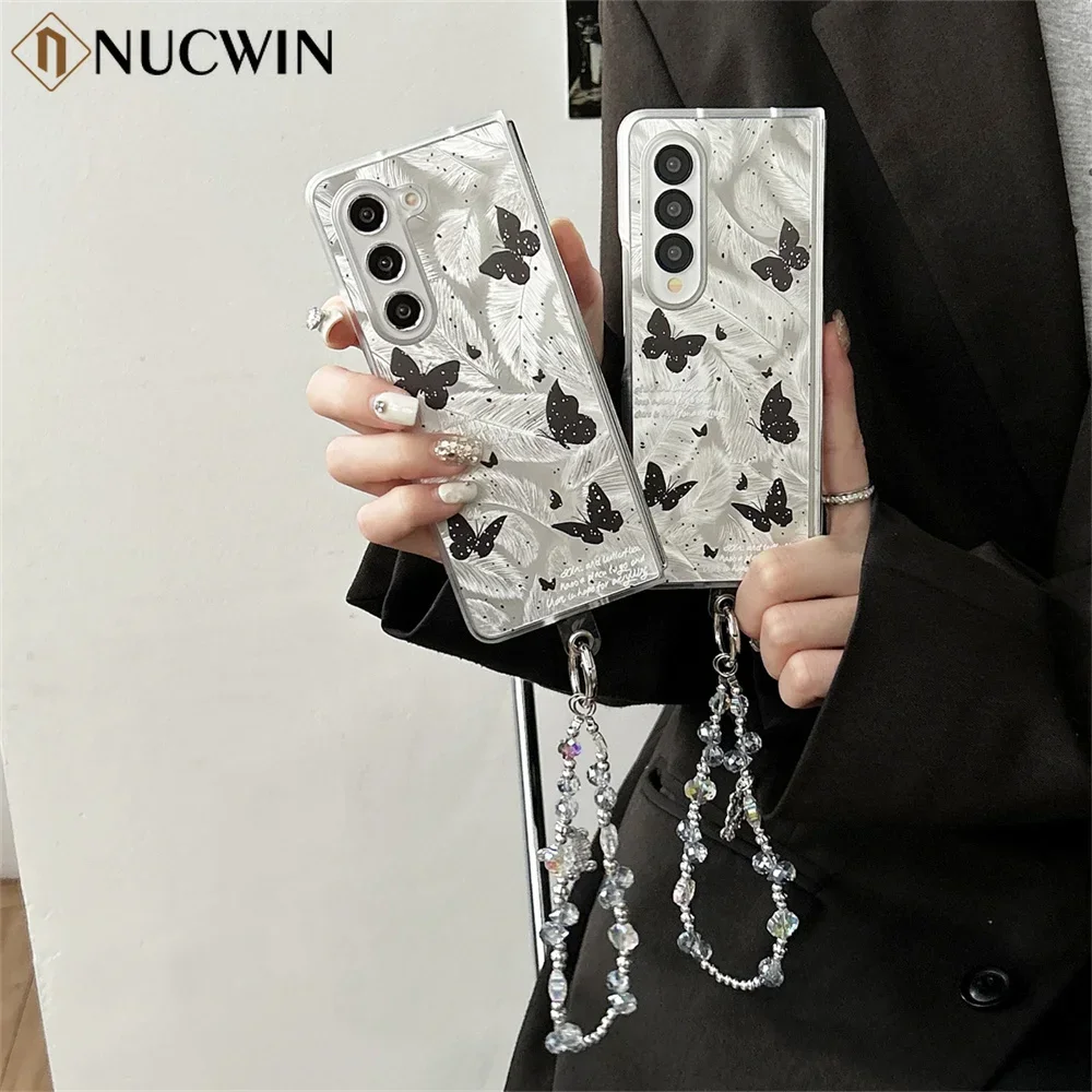 Z-Fold-6-Fashion-Feather-Black-Butterfly-Chain-Lanyard-Case-For-Samsung ...