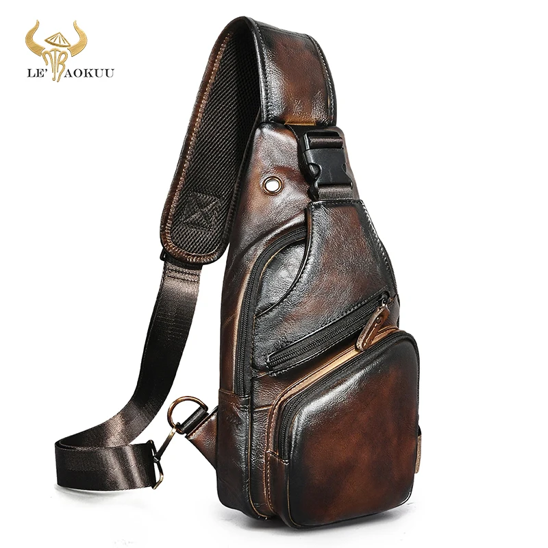 Soft Top Quality Leather Vintage Triangle Crossbody Chest Sling Bag For ...
