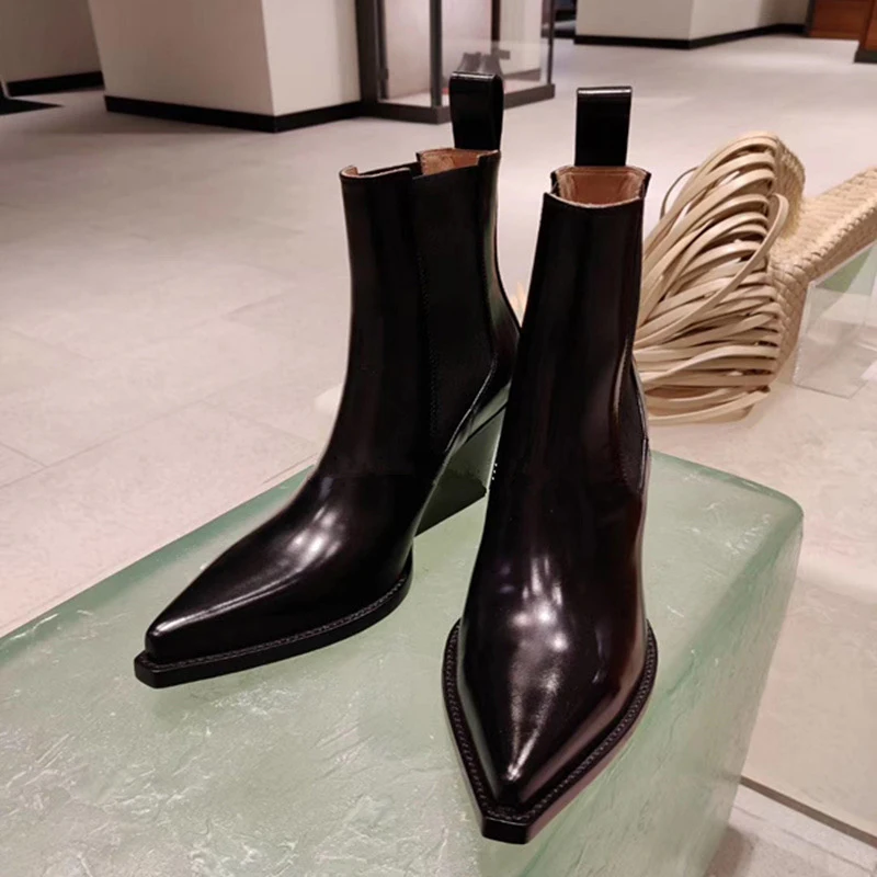 Botines-de-tac-n-grueso-con-cu-a-para-mujer-botas-cortas-de-punta ...