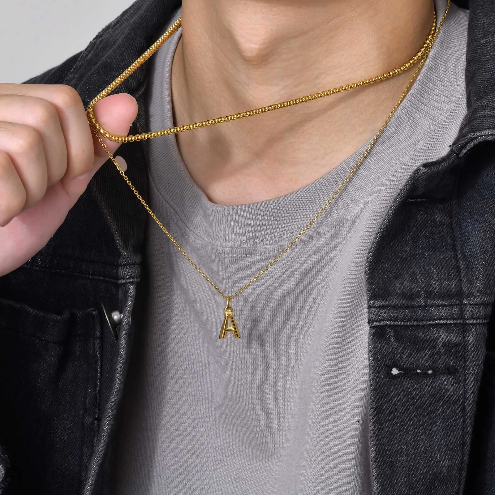 Carta-inicial-A-Z-colares-conjunto-para-homens-com-cor-de-ouro-a-o ...