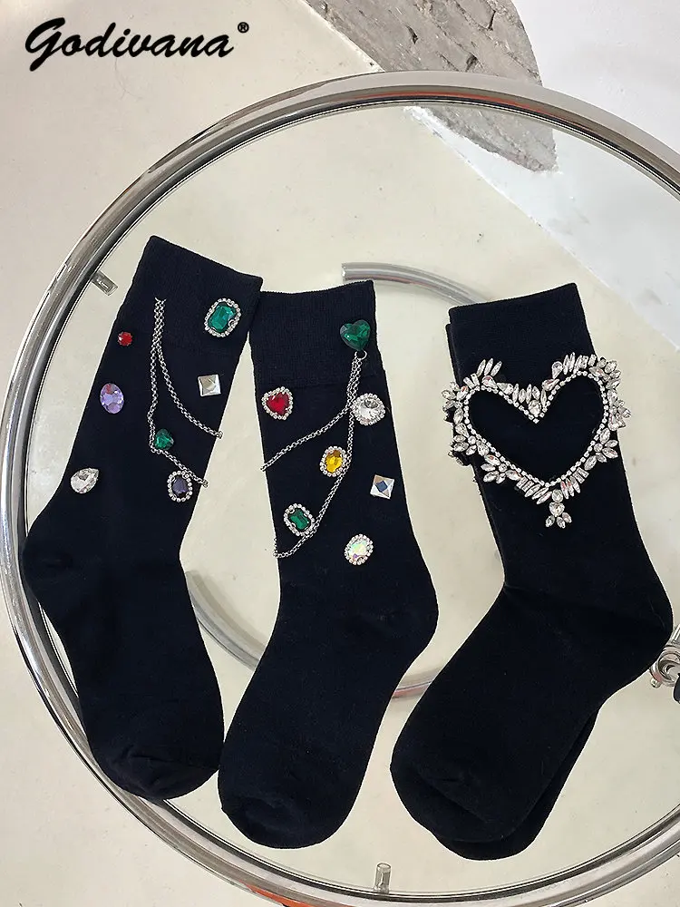 Autumn-Winter-Socks-Luxury-Handmade-Shiny-Rinestone-Chain-Bunching ...