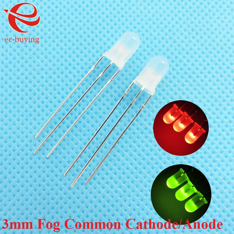 10Pc-100Pcs F3 3mm LED Bi-Color Diffused Red Green Common Cathode/Anode ...