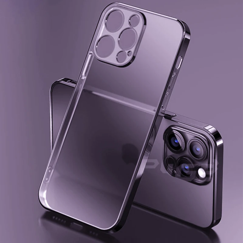 Luxury Plating Square Frame Matte Clear Case for iPhone 14 13 11 12 Pro ...