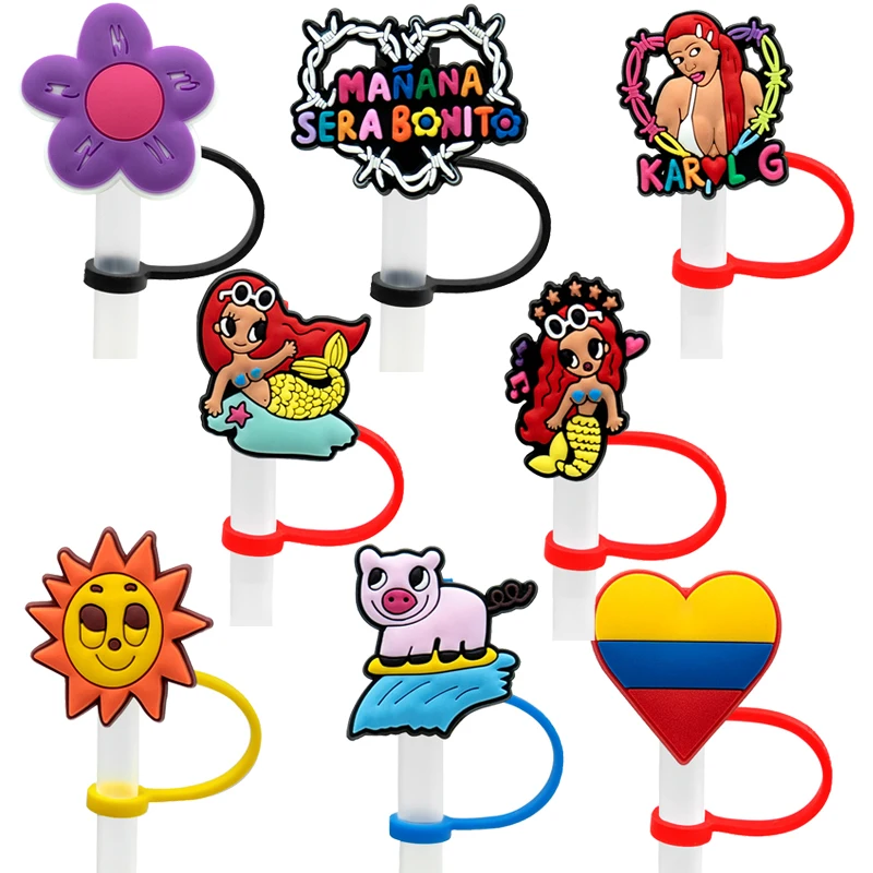 8PCS PVC Karol G Straw Topper Mermaid Bees Pig Creative Straw Cover ...