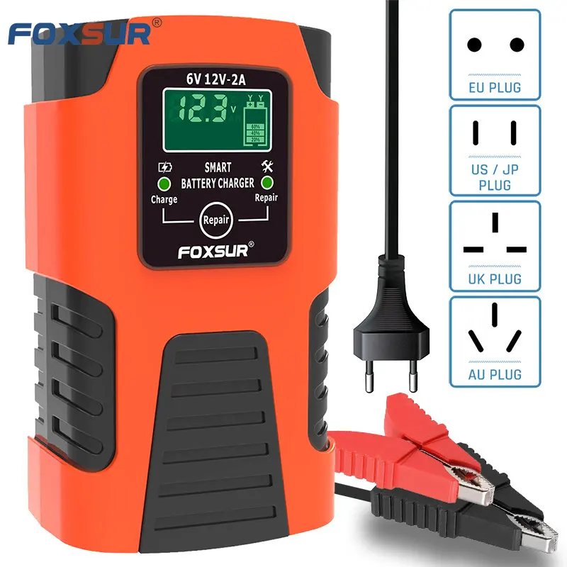 FOXSUR Smart Battery Charger 6V 12V 2A for Car Motorcycle Automatic ...
