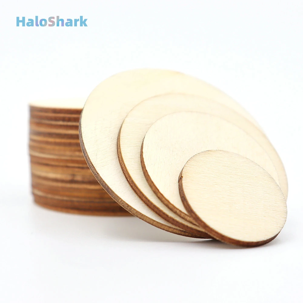 50/100/200pcs Natural Round Wood Chips Sliced Wood Round Blank Kids Diy ...