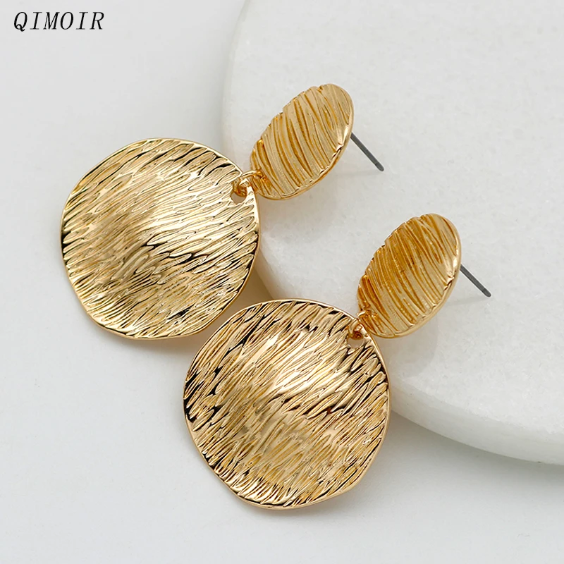 Metal-Discs-Textured-Earrings-For-Women-Round-Dangle-Drop-Ear-Studs ...